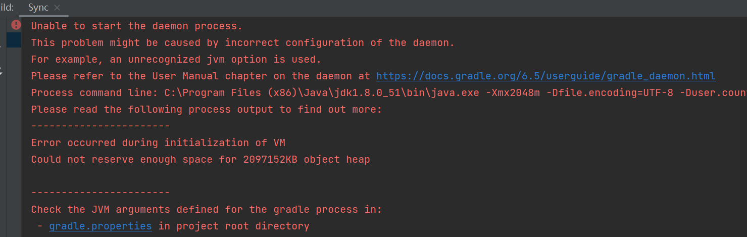 Gradle Sync Failed Unable To Start The Daemon Process Programmer Sought