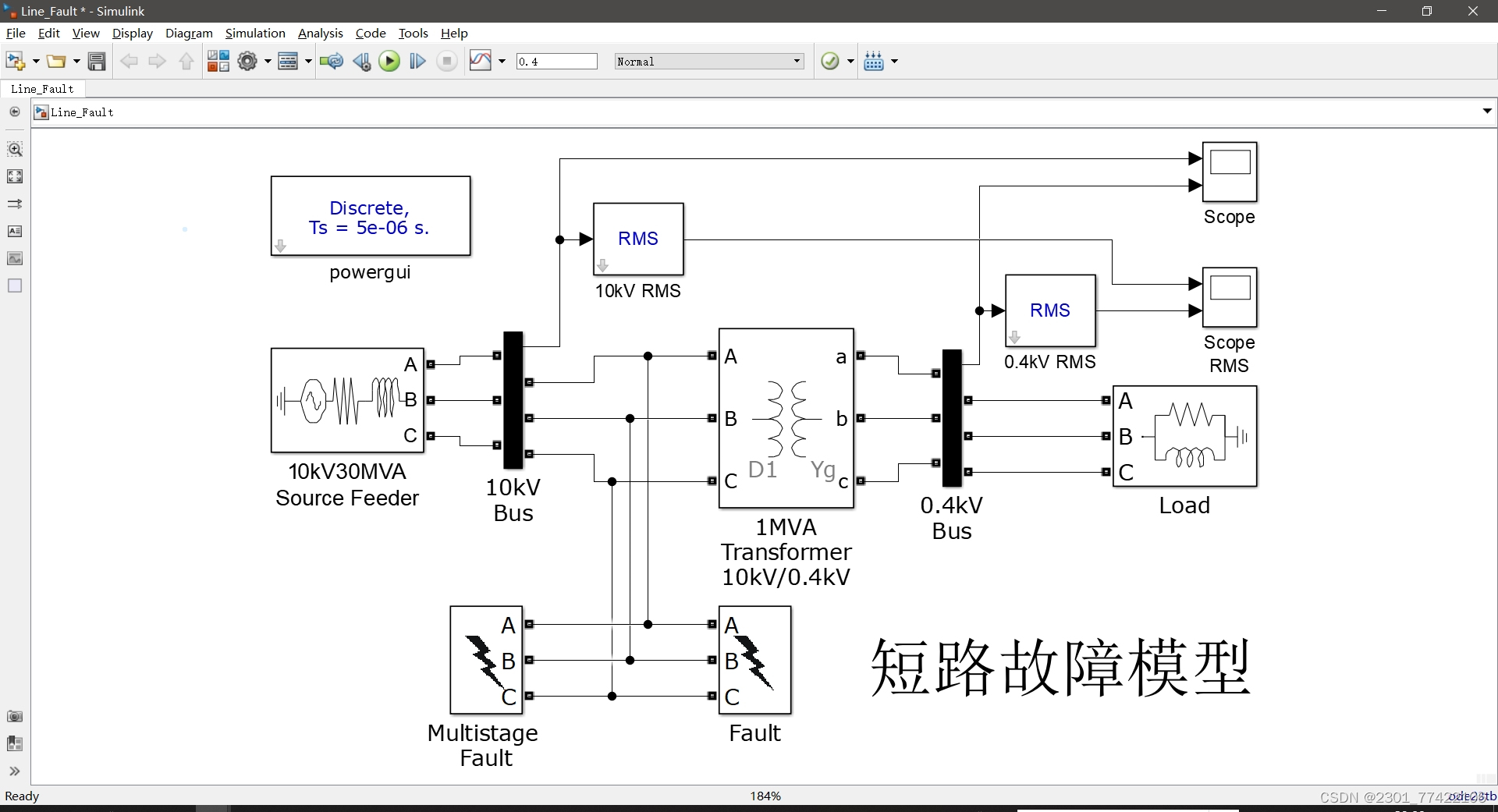 短路故障模型 Matlab simulink 可用于模拟电压暂降等电能质量问题_simulink电压暂降有效值波形有很高的尖峰-CSDN博客