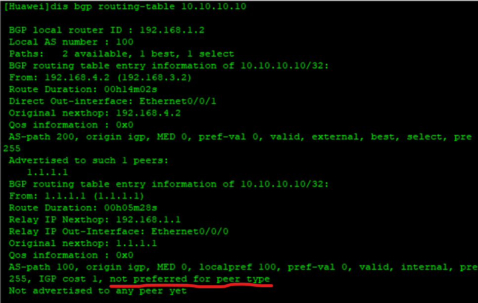 华为数通笔记-BGP路由选路实验_peer preferred-value 100-CSDN博客