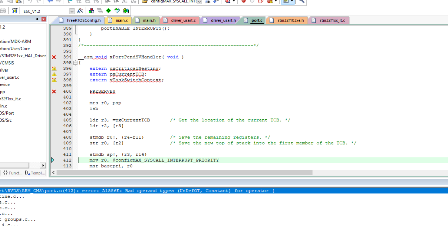 【无标题】FreeRTOS keil移植问题记录，A1586E_error: a1586e: bad operand types ...