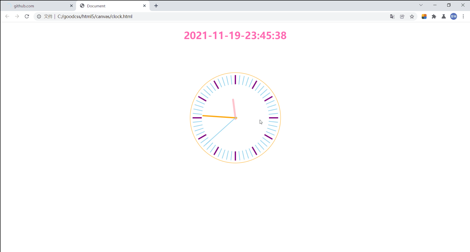 Use Canvas to knock a clock and return to the current time in real time ...