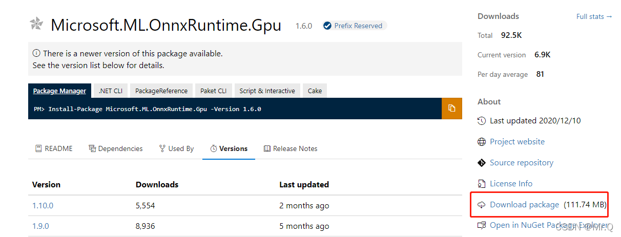 Window通过nuget安装onnxruntime Gpu(c 版) Nuget Install Microsoft Ml