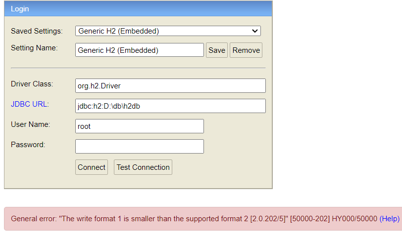 H2数据库General error: “The write format 1 is smaller than the supported format 2 [2.0.202/5]“-CSDN博客