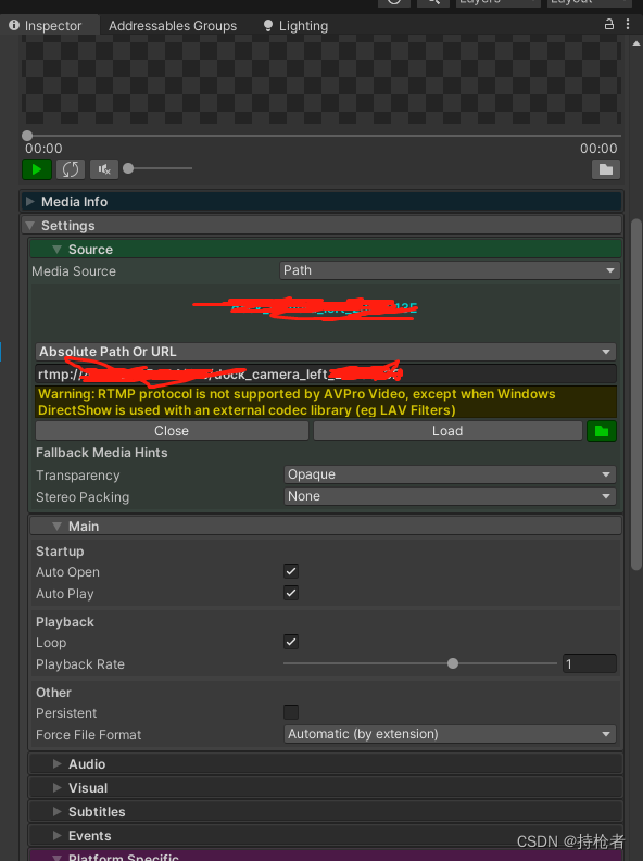【Unity3D插件】AVPro Video2.x rtmp流媒体播放设置问题_avpro rtsp-CSDN博客