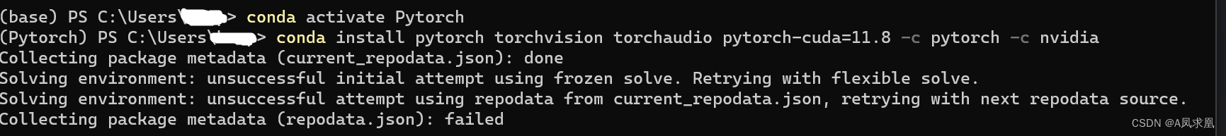conda安装pytorch出现Solving environment: unsuccessful initial attempt using frozen solve.-CSDN博客
