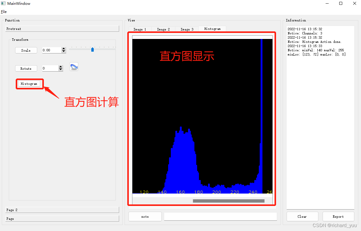 【Qt&OpenCV 直方图计算 split/calcHist/normalize】_qt 显示直方图-CSDN博客
