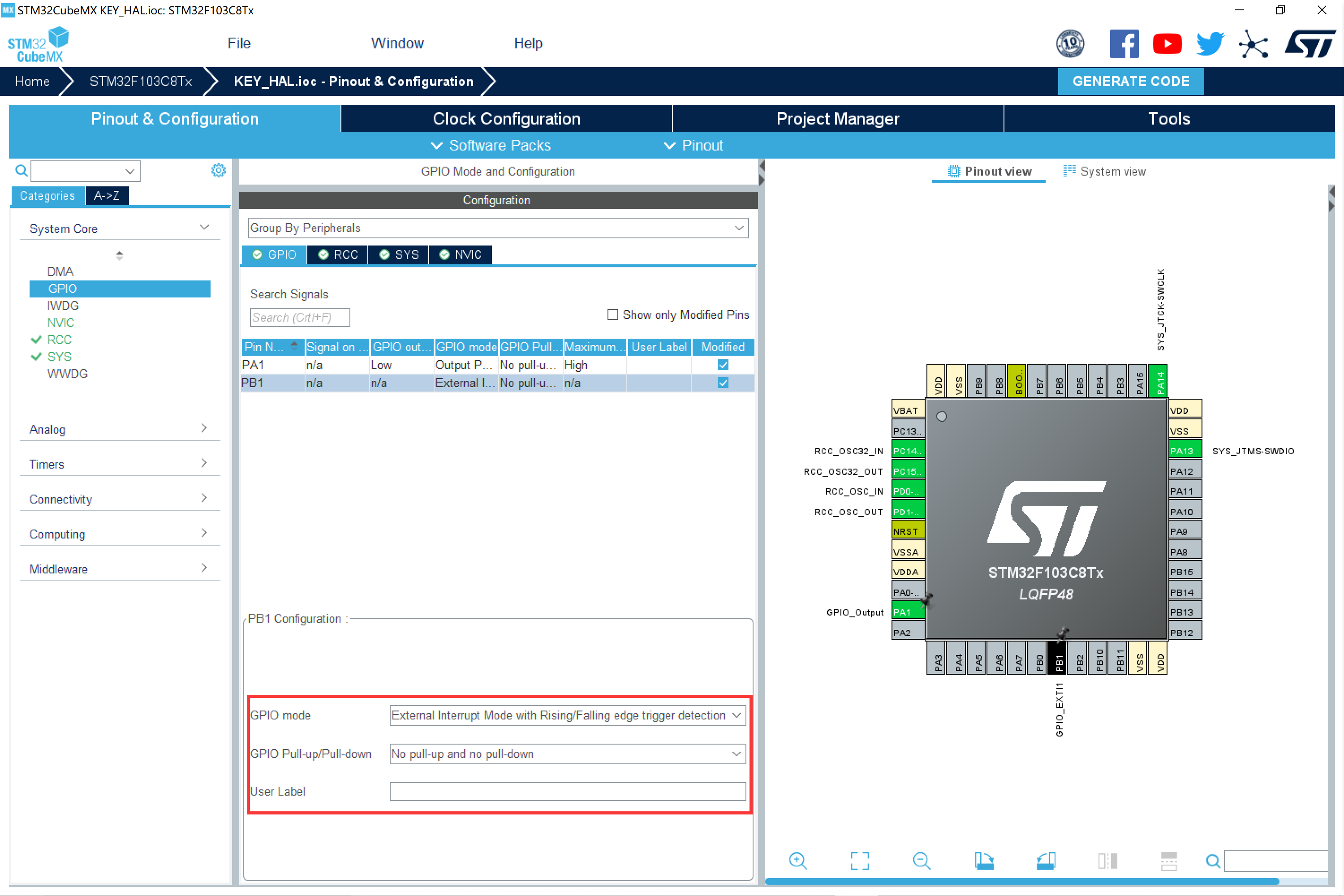 STM32F103开关控制LED灯_使用stm32f103r6芯片,并以中断处理方式实现pb4引脚的按钮控制pco接的led灯亮灭-CSDN博客