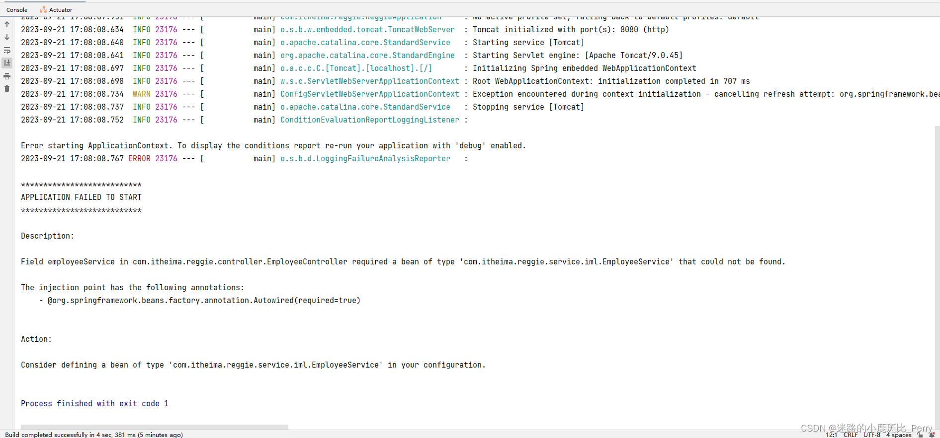记录bug:error Starting Applicationcontext To Display The Conditions Report Re Run Your