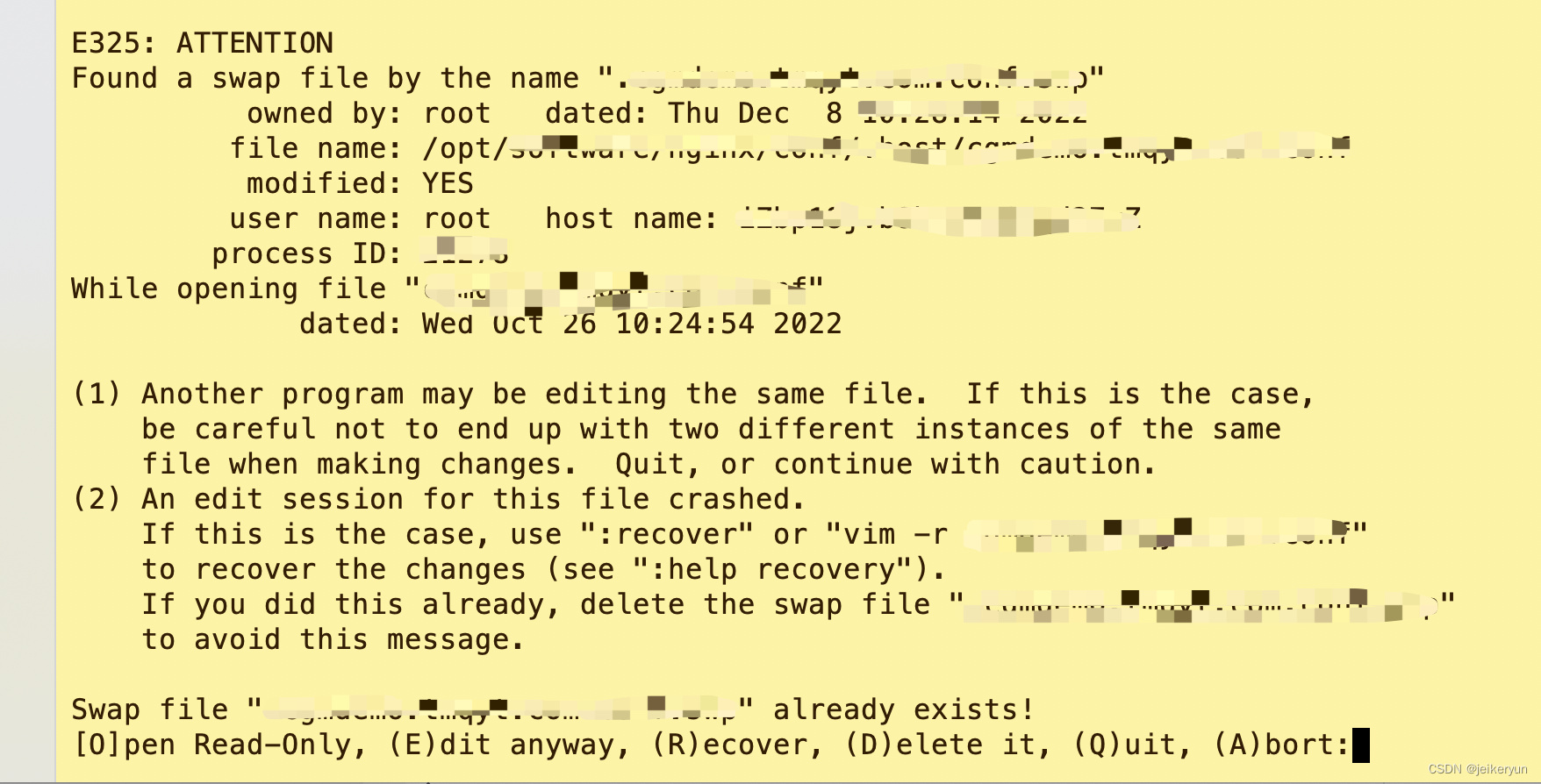 解决nginx配置报错Swap file “.xxx.swp“ already exists!_swap file ".01.xpclr.pipline.sh.swp" already ...