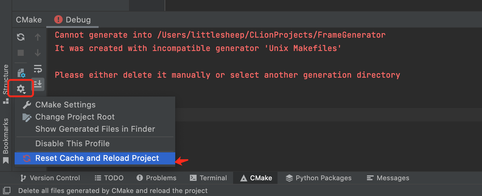 clion It was created with incompatible generator ‘Unix Makefiles‘_it was created with ...