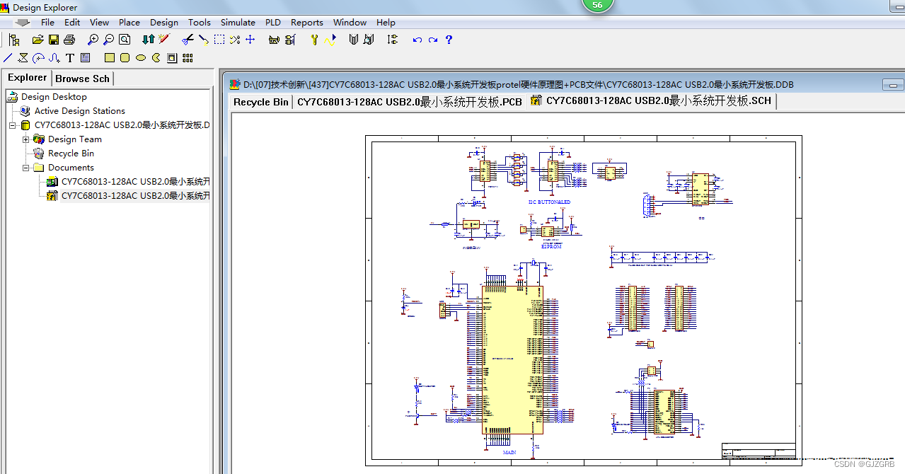 基于CY7C68013-128AC芯片的USB2.0最小系统核心开发板Protel99se设计（原理图+pcb）DDB工程文件_cy7c68013a最小系统-CSDN博客