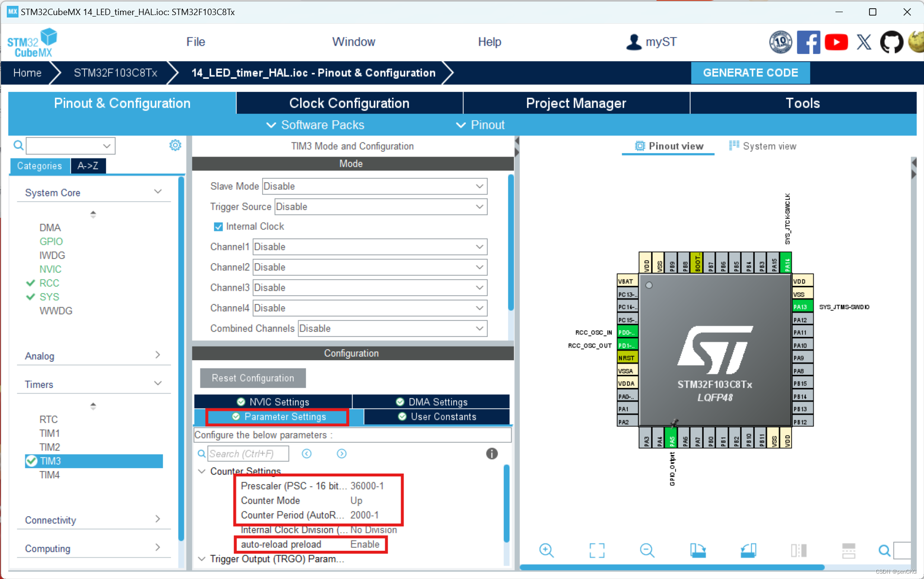 用STM32F103C8T6的定时器与PWM控制LED灯亮灭（HAL库方式）【STM32开发板】【STM32CubeMX】_stm32c8t6高级定时器-CSDN博客