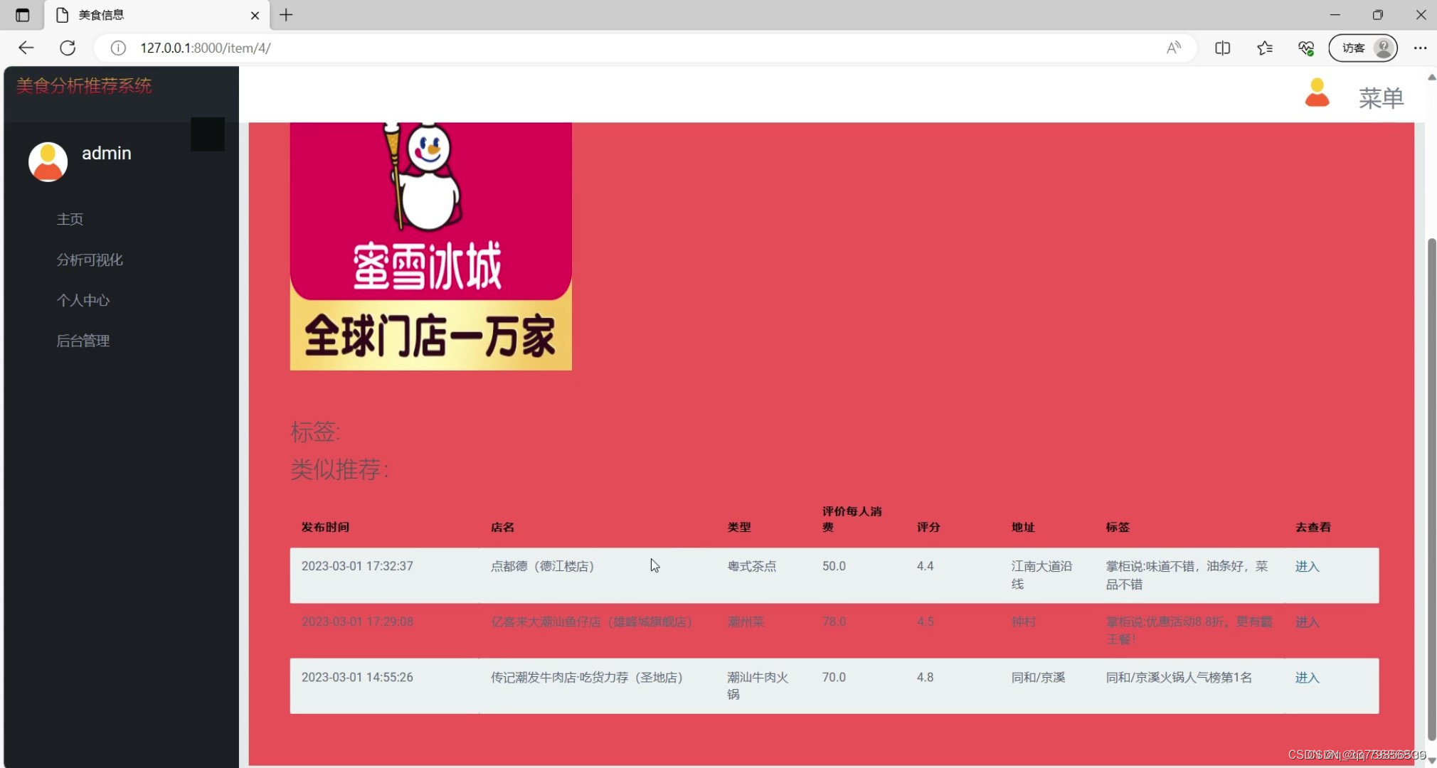 大数据毕业设计：python美食推荐系统 协同过滤推荐算法 可视化 Django框架（源码）基于python美食推荐系统情感分析可视化图片 Csdn博客