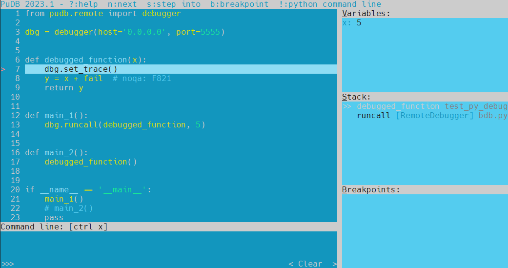 Python 学习 ---＞Python调试：ipdb、pdbpp、rpdb 、pudb、web-pdb、ripdb、Py-Spy_python pudb-CSDN博客