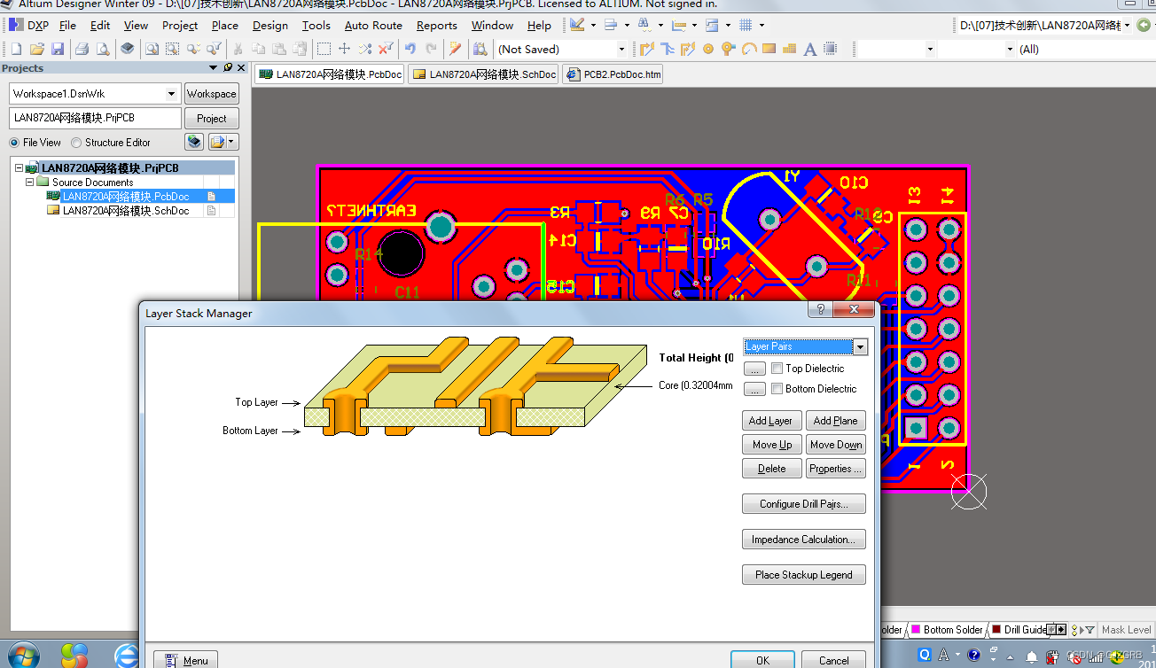 基于LAN8720A芯片RJ45以太网评估板网络模块硬件（原理图+PCB)工程文件，AD09设计的工程文件_lan8720a rj45网络模块 ...