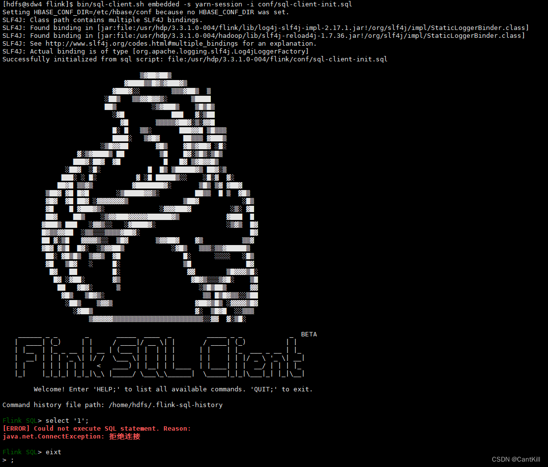 flink on yarn 的 session 模式，执行flink sql 任务报错_flinksql 执行报错yarn application does not run anymore ...