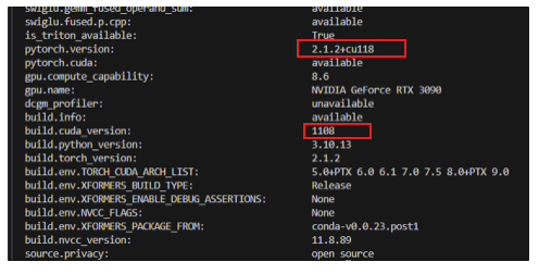 BUG:C++/CUDA extensions. xFormers was built for: PyTorch 2.1.2+cu121 with CUDA 1201 (you have 2. ...