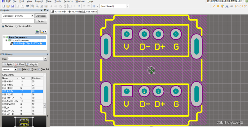 MINI MICRO A型B型D型USB type-c母座 USB 封装库Altium库 AD元件库（ PCB封装库）-CSDN博客