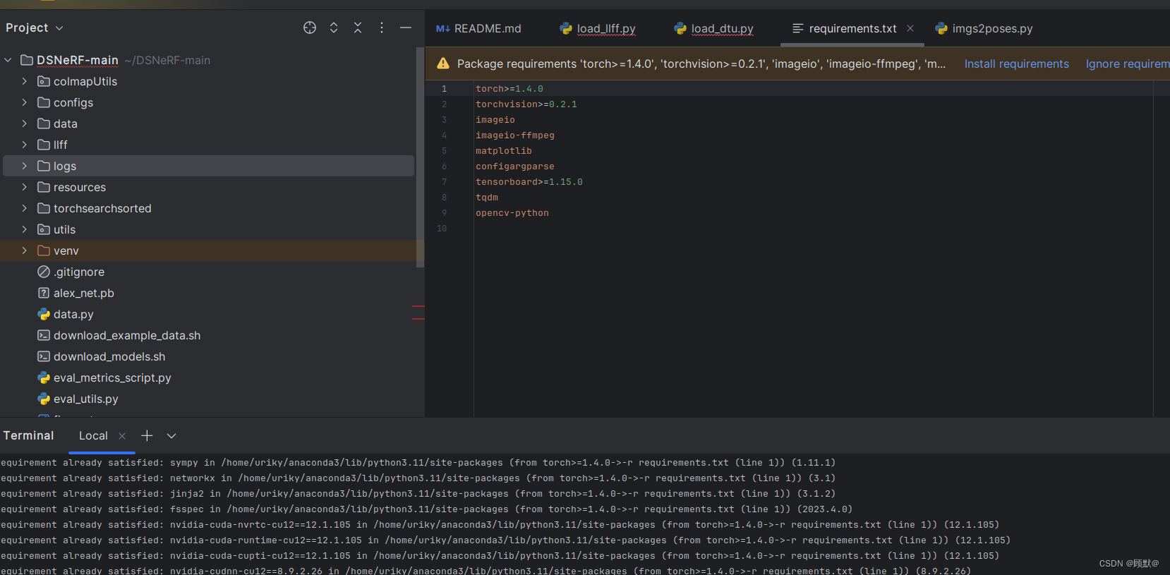 Requirement already satisfied: torch＞=1.4.0 in /home/uriky/anaconda3/lib/python3.11/site ...