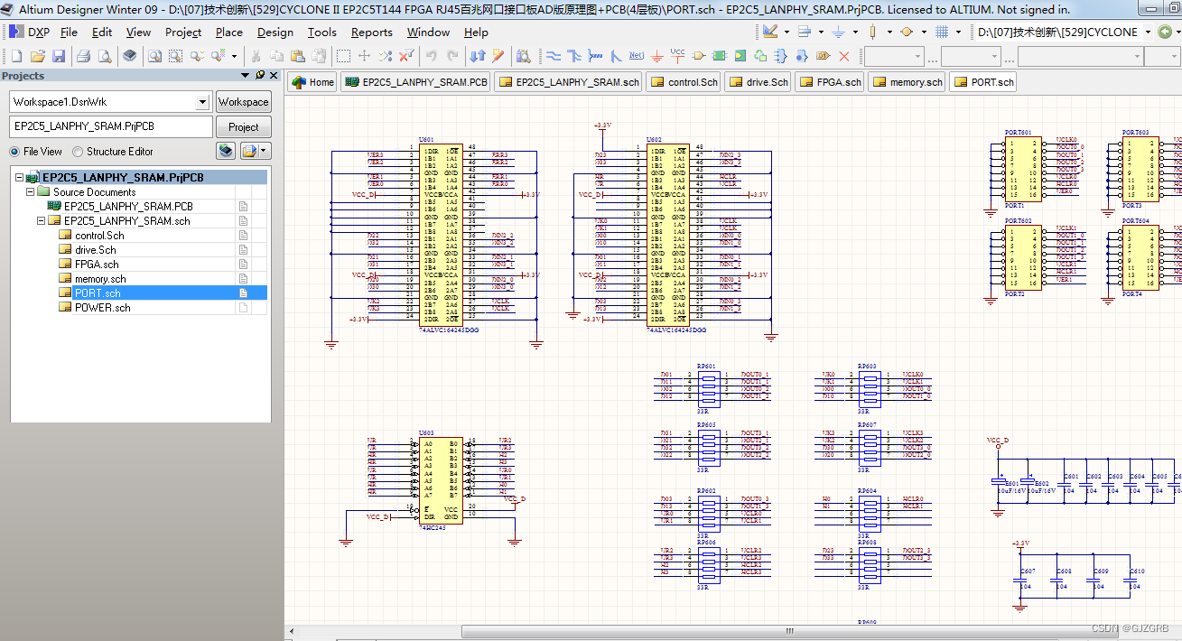 基于ep2c5t144芯片设计cyclone2 Fpga Rj45百兆网口控制板硬件（原理图pcb）工程文件，ad09设计的硬件工程文件ep2c5t144原理图 Csdn博客 6488