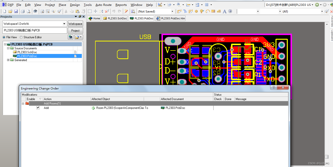 基于PL2303芯片设计 USB转UART串口评估板硬件（原理图+PCB+BOM）工程文件,AD09设计的工程文件_ad pl2303-CSDN博客