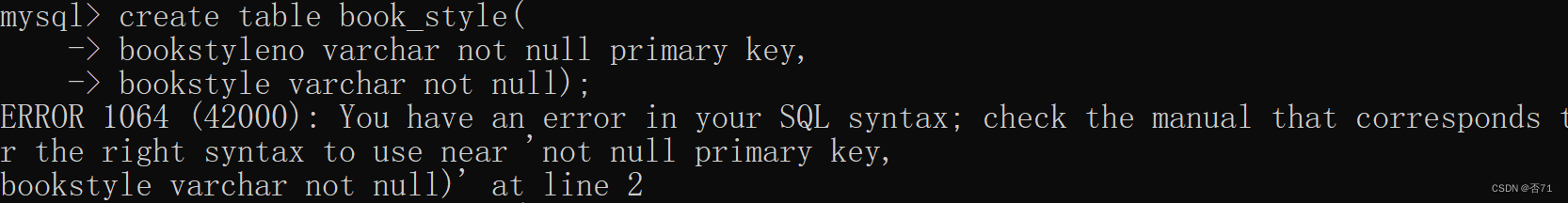 ERROR 1064 (42000): You have an error in your SQL syntax； check the manual that corresponds to ...