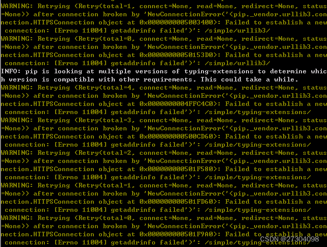 python3.8 安装selenium.whl报错INFO:pip is looking at multiple versions of typing-extensions to ...