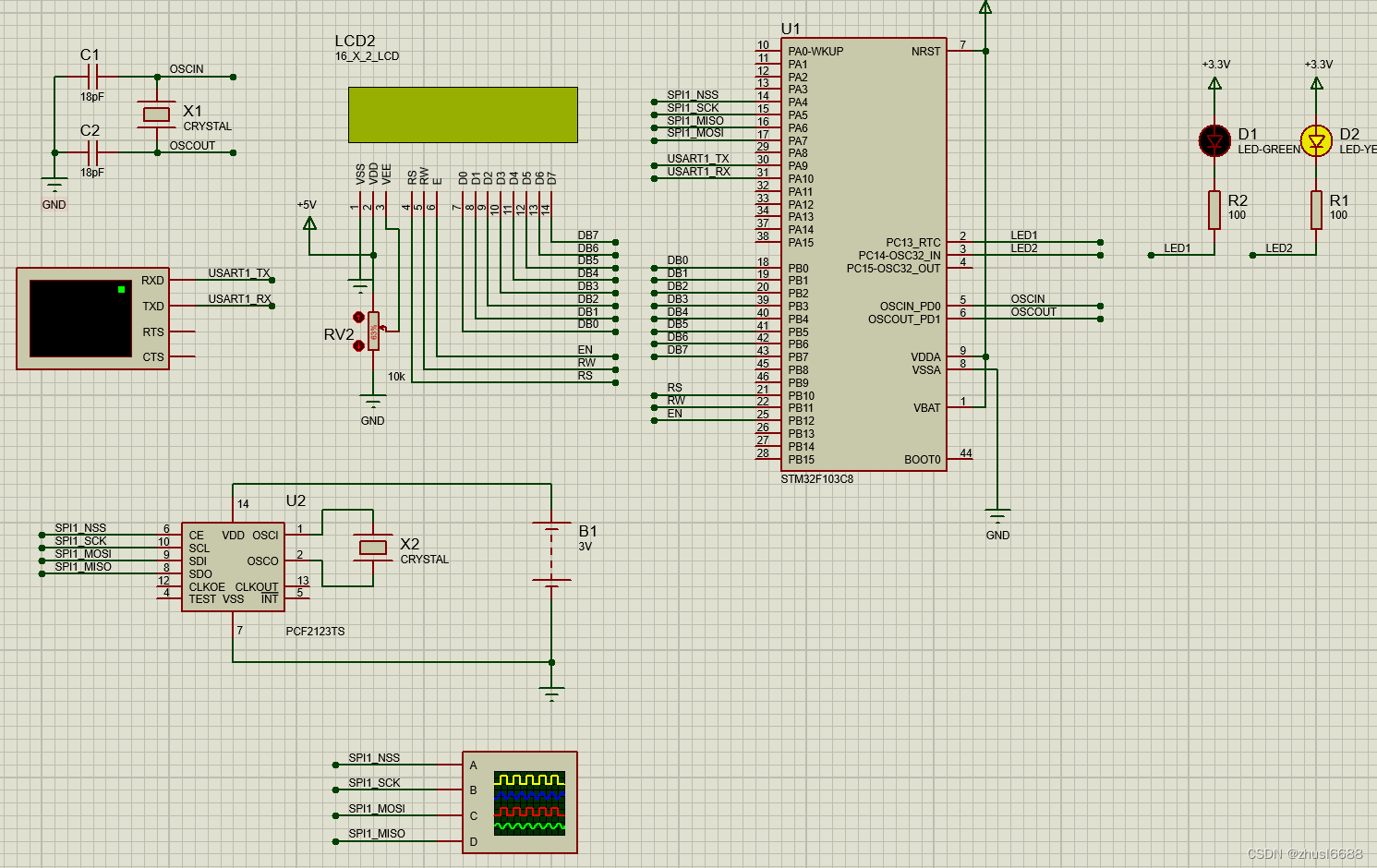 Proteus8.0仿真应用设计（五十三）基于STM32CubeMX、STM32F103C8T6 、FREERTOS、PCF2123时钟芯片的时钟应用设计仿真_proteus仿真那个版本有 ...