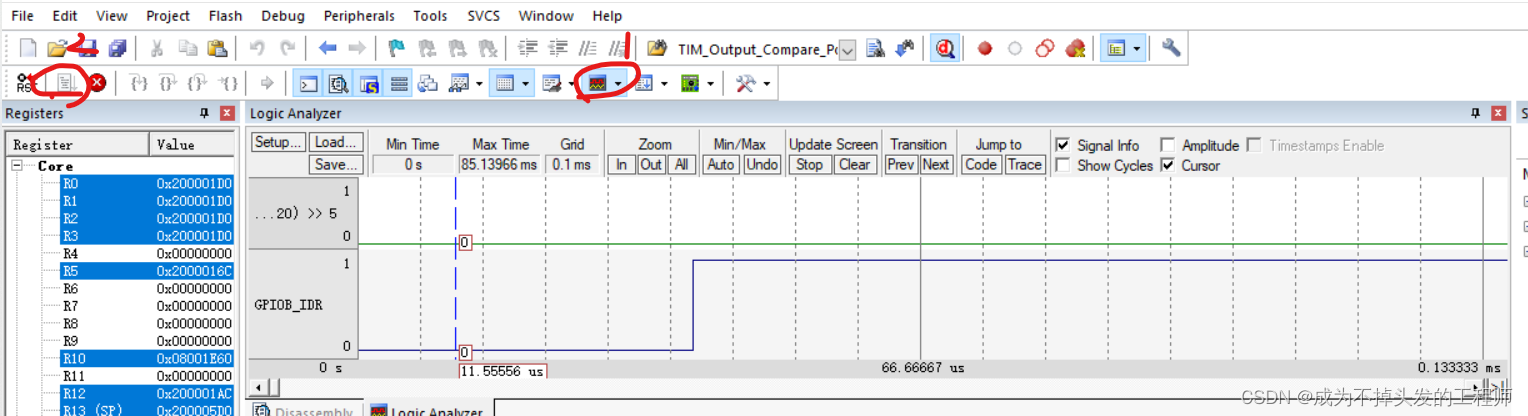 keil5中stm32f103c8t6(stm32f1系列均适用)波形仿真设置全过程_keil软件仿真103c8波形不变化-CSDN博客