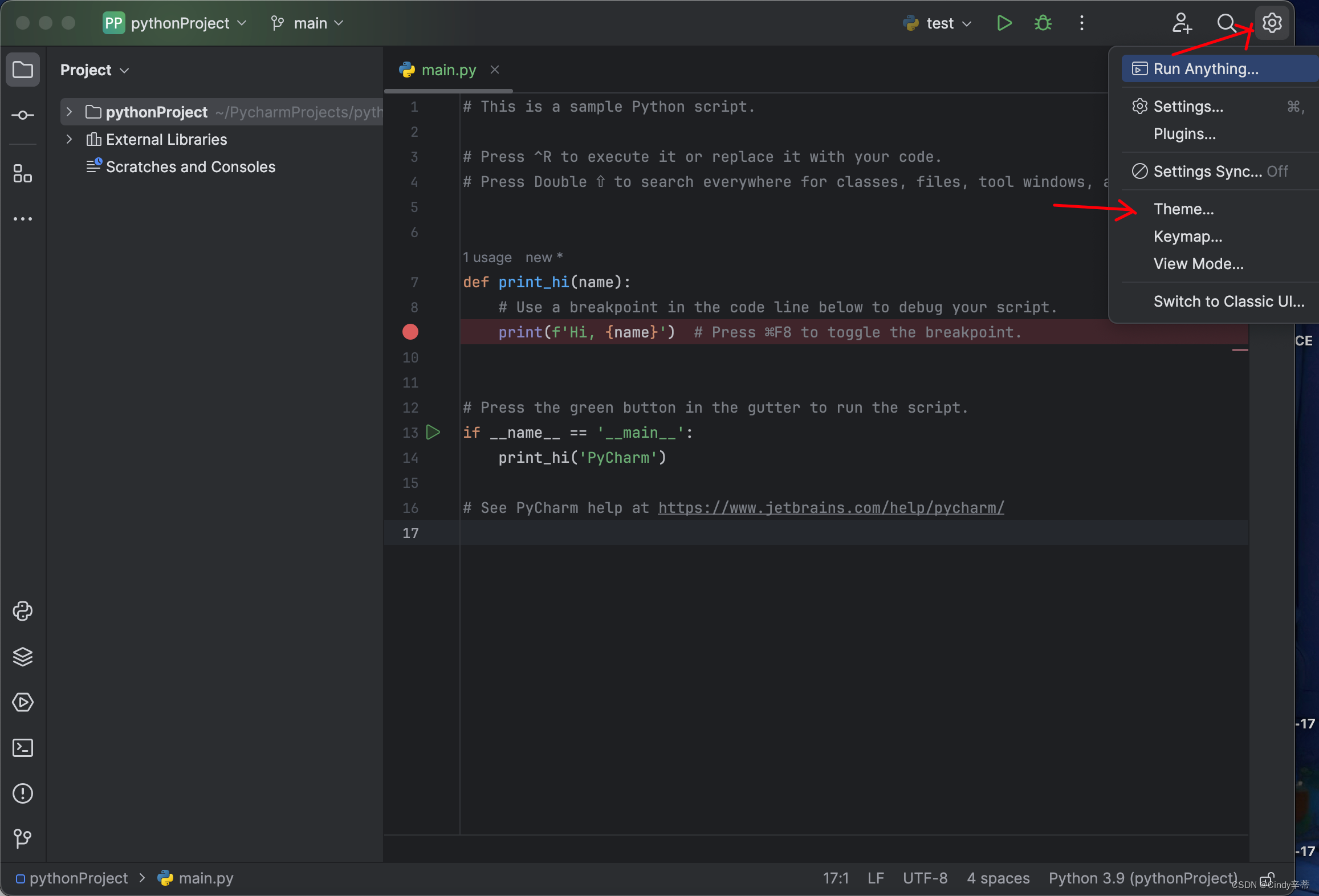 PyCharm修改主题 方法_修改pycharm主题 csdn-CSDN博客