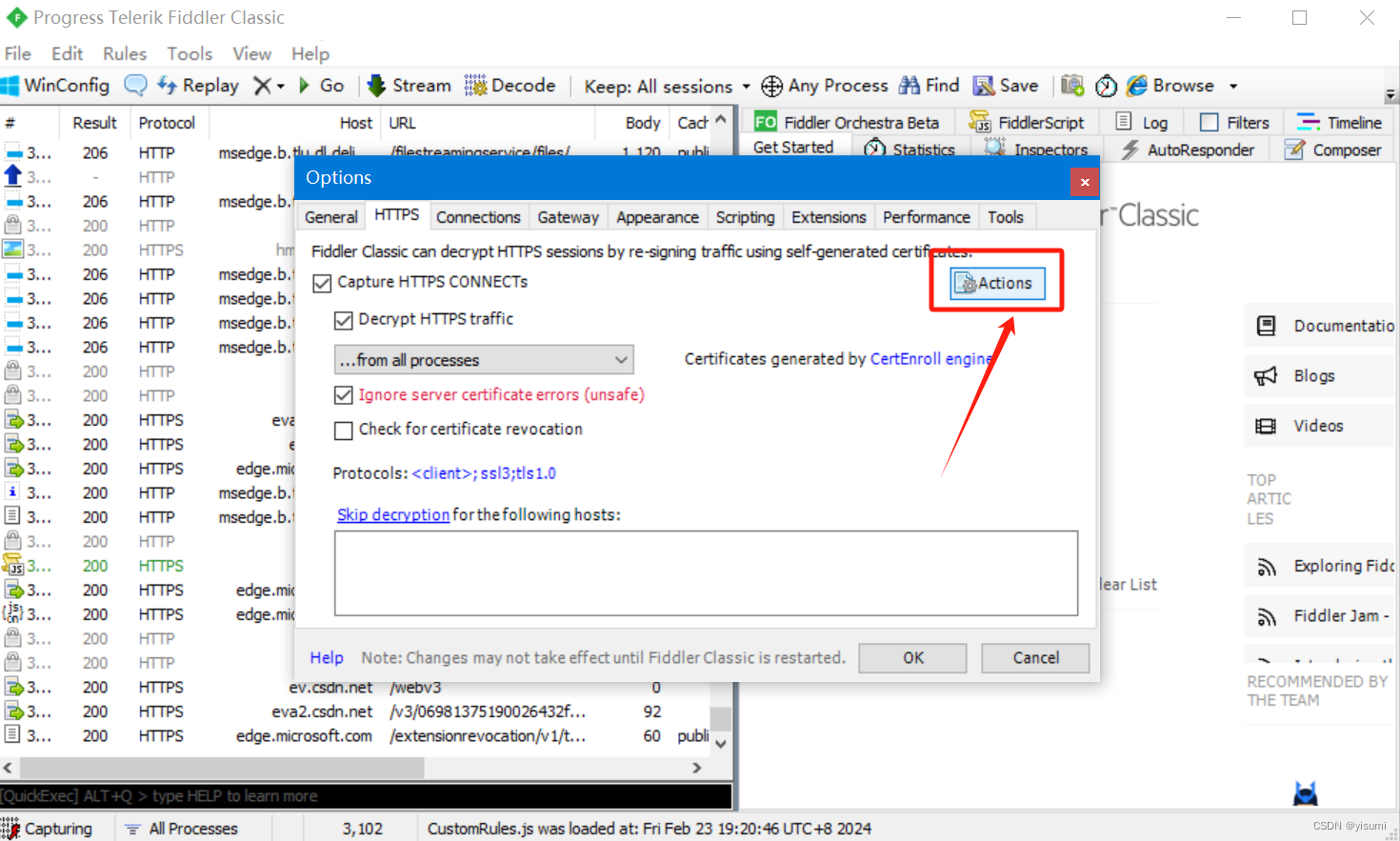 fiddler提示“https decryption is disabled.Click to configure...”的原因及解决办法_fiddler 安全警告 证书有问题-CSDN博客