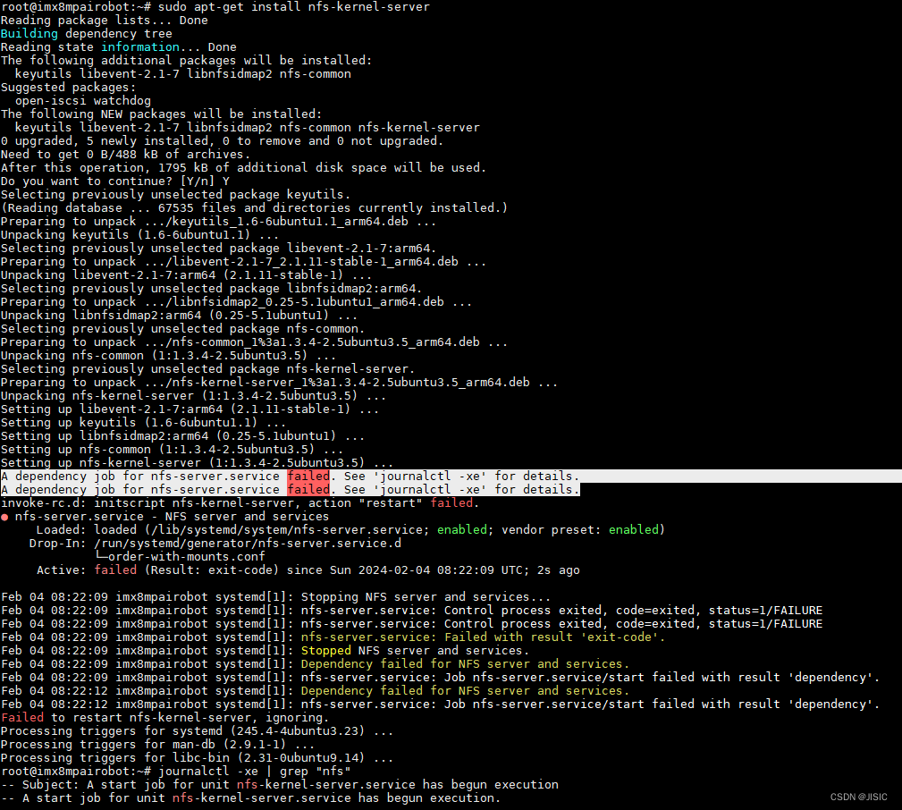 安装nfs服务时候报错A dependency job for nfs-server.service failed. See ‘journalctl -xe‘ for details_nfs ...