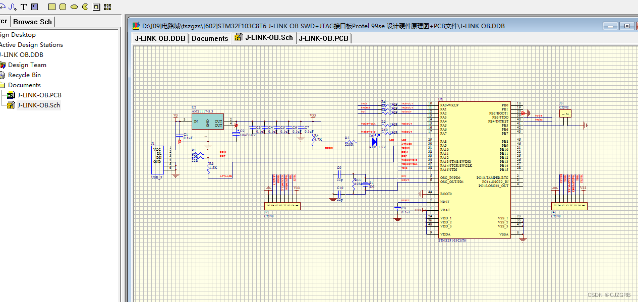 STM32F103C8T6 J-LINK OB SWD+JTAG接口板Protel 99se 设计硬件原理图+PCB文件_j-link ob接口-CSDN博客