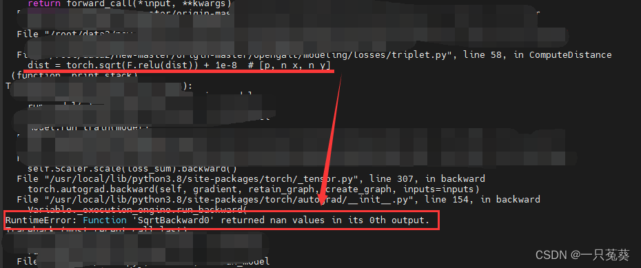 【解决报错】RuntimeError: Function ‘SqrtBackward0‘ returned nan values in its 0th output_runtimeerror ...