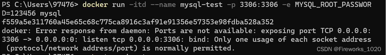 docker: exposing port TCP 0.0.0.0:3306-0.0.0.0:0: listen tcp 0.0.0.0:3306: bind: Only one usage ...