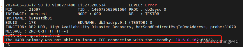 DB2设置HADR启动主库时报错SQL1768N Unable to start HADR. Reason code = “7“.问题解决实例_sql1768n unable to start ...