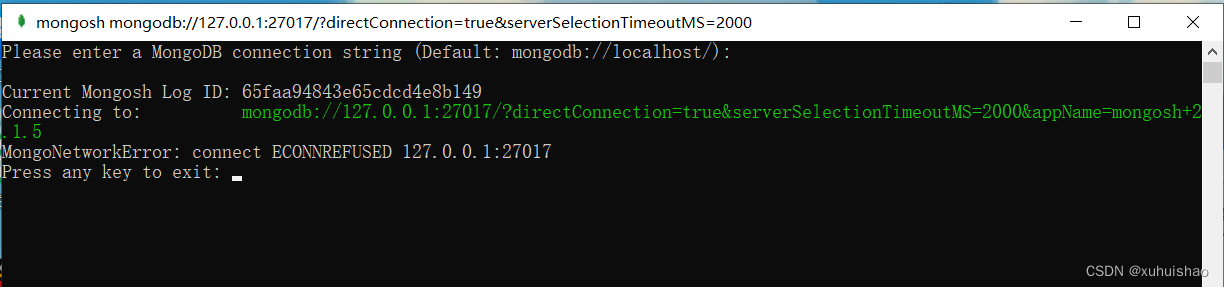 MongoNetworkError: connect ECONNREFUSED 127.0.0.1:27017-CSDN博客