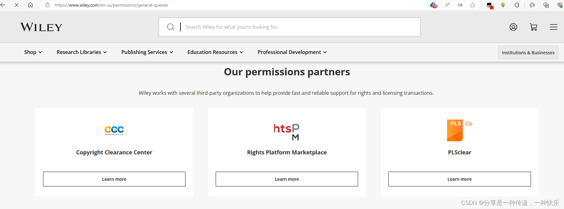 Wiley-Blackwell-出版商的SCI申请图片版权，也需要去官网如下，找到share，然后找到permission入口，后面链接到ccc，可能也要收费，点选的选项很多，很麻烦 ...