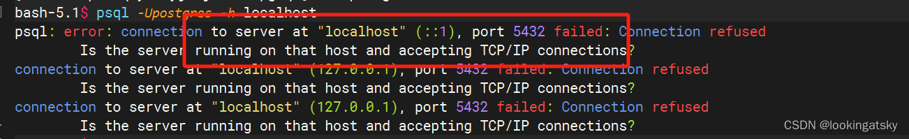 psql: error: connection to server on socket “/opt/postgresgl/pgdata/.s.PGSQL.5432“ failed ...