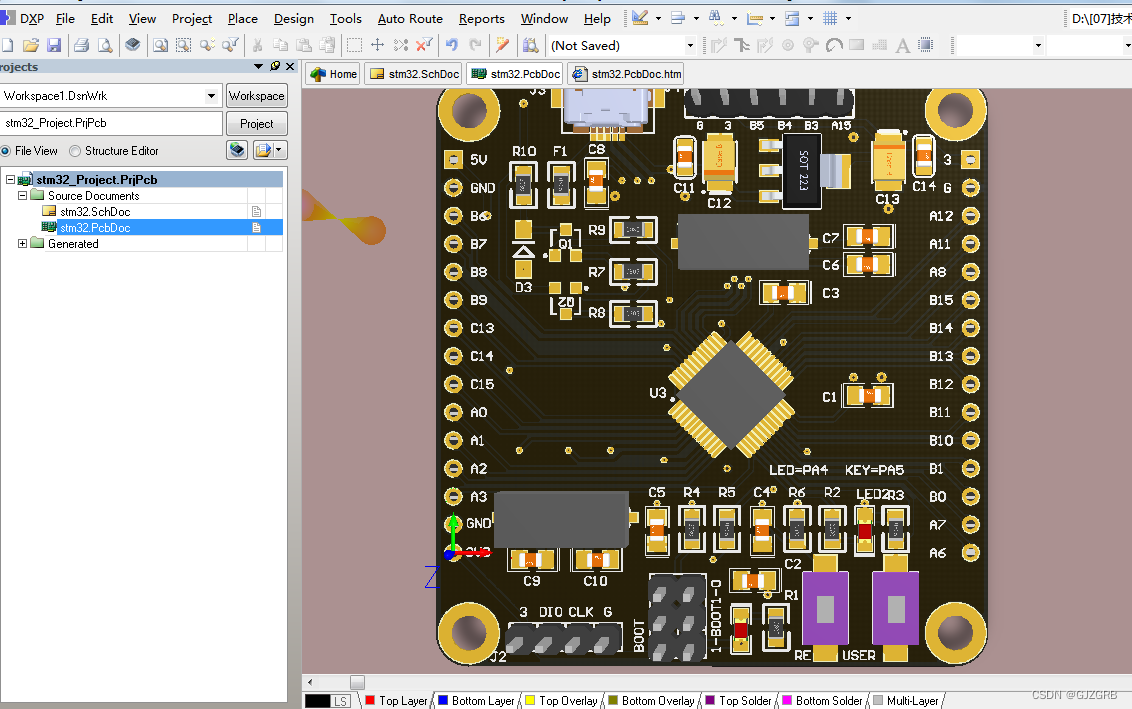 基于stm32f103c8t6单片机LQF48封装 最小系统开发板硬件（原理图+PCB+封装）工程文件，AD09设计的工程文件_stm32最小开发板ad工程文件-CSDN博客