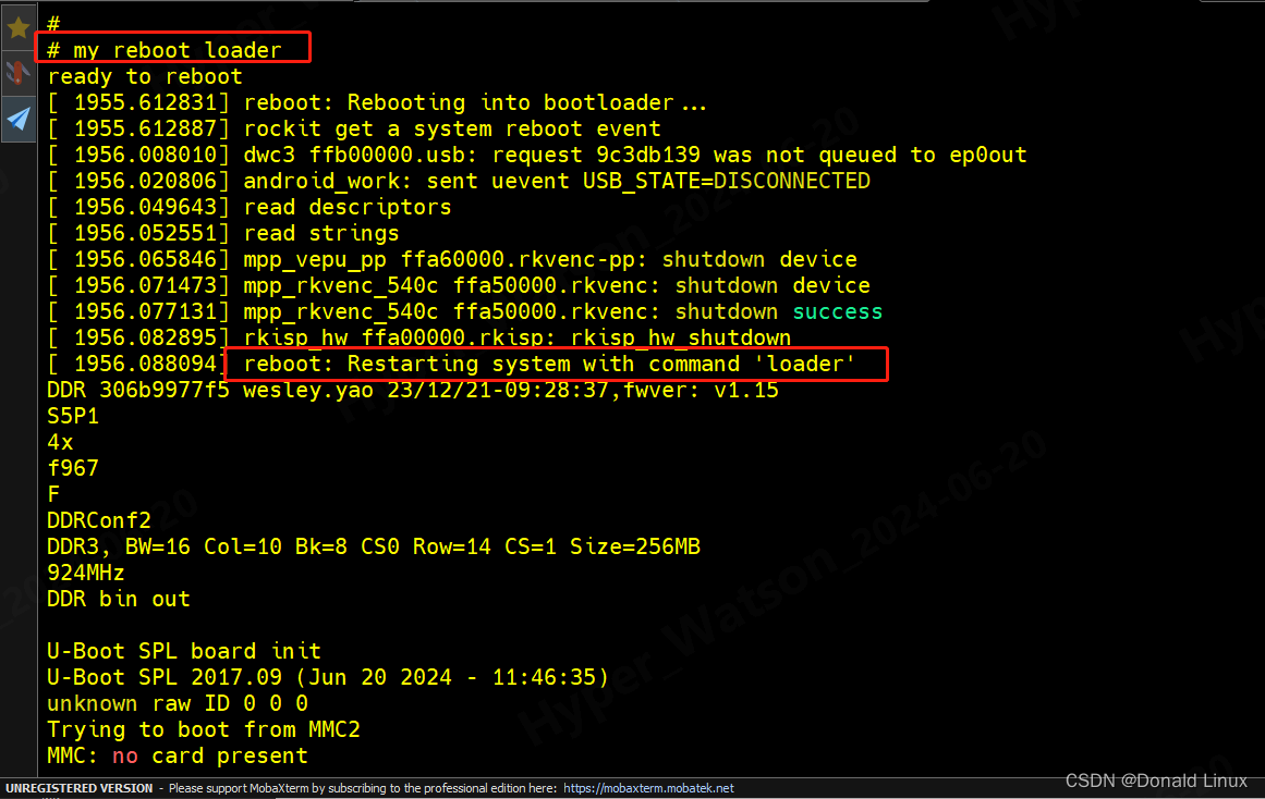 2024-06-20 在 Buildroot 系统中，使用reboot loader 并未进入烧录模式的解决方法，重启前在文件系统中创建一个文件来存储参数，然后内核重启时读取这个文件并做相应 ...