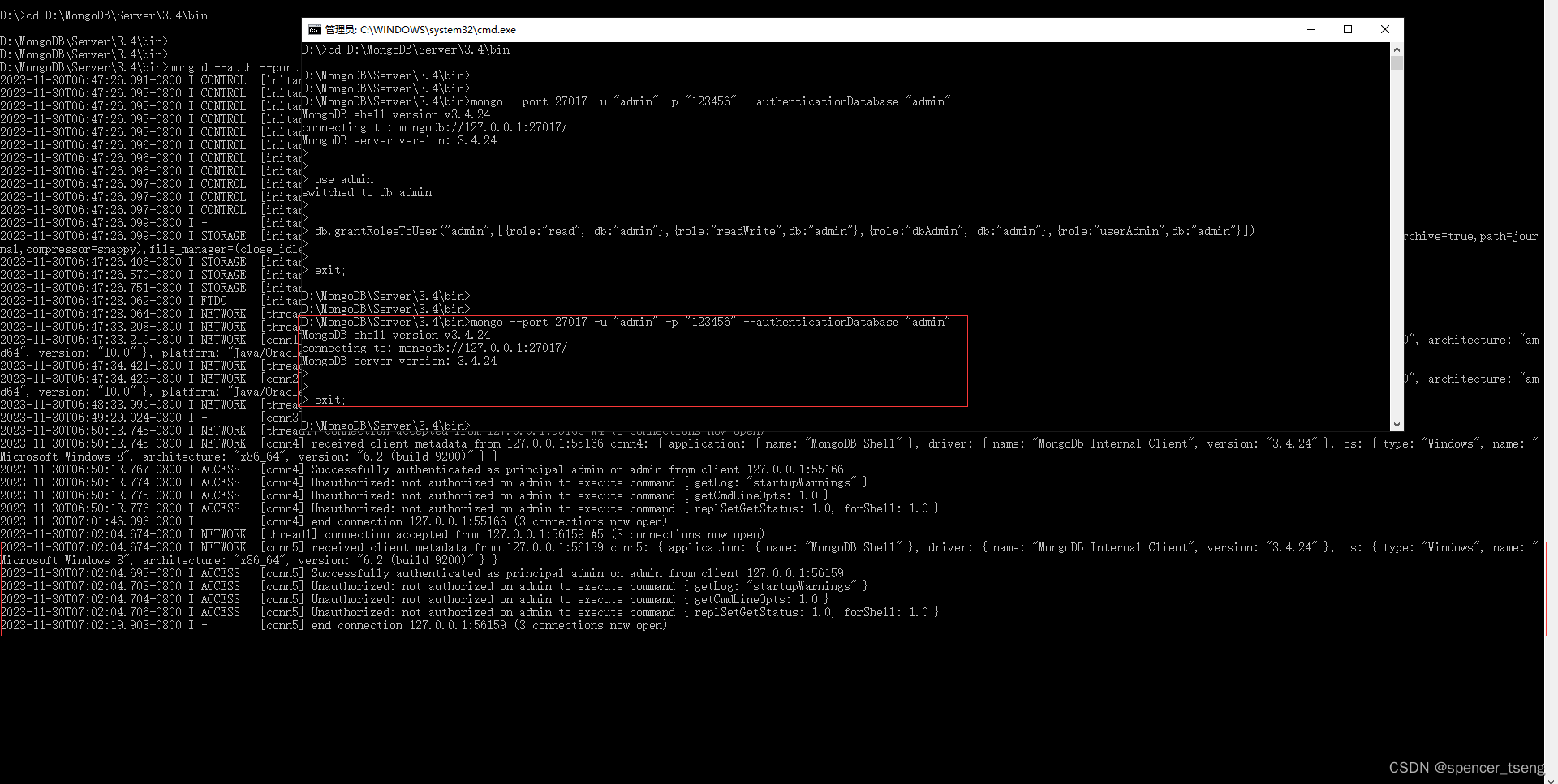 Unauthorized: not authorized on admin to execute command_not authorized on admin to execute ...