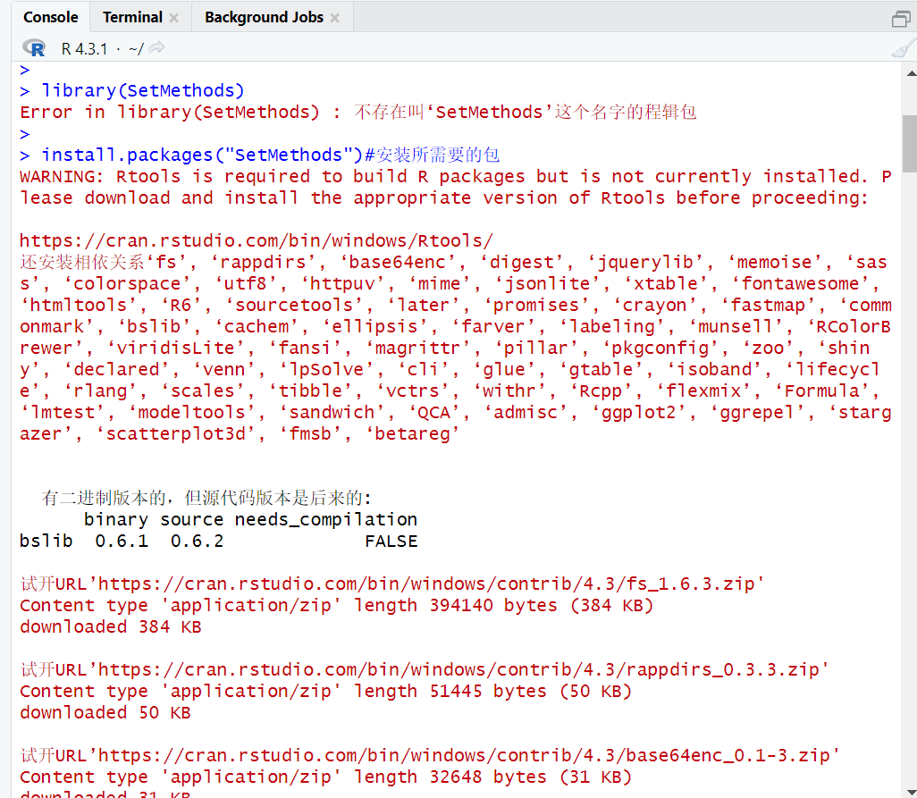 WARNING: Rtools is required to build R packages but is not currently installed. Please download ...