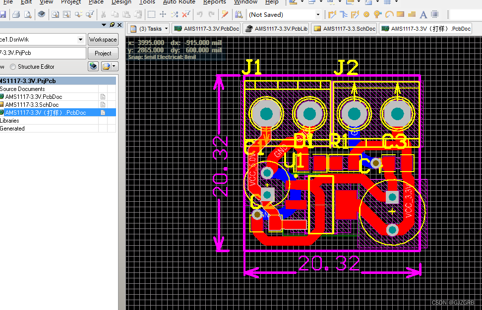 基于AMS1117-3.3V芯片 电源模块 AD09设计硬件原理图+PCB+3D封装库）文件_ams1117-3.3芯片文档-CSDN博客
