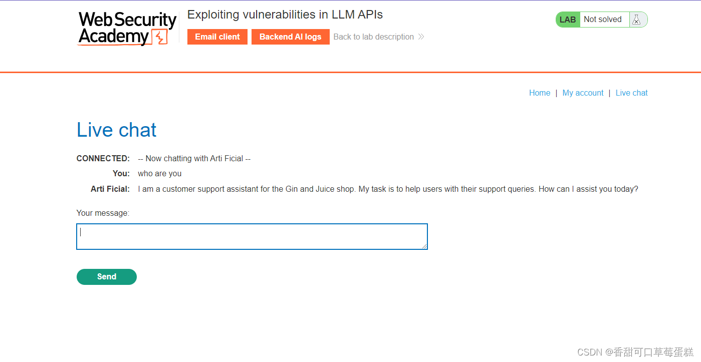 Web LLM 攻击实验：利用 LLM API 实现命令注入_lab: exploiting vulnerabilities in llm apis-CSDN博客