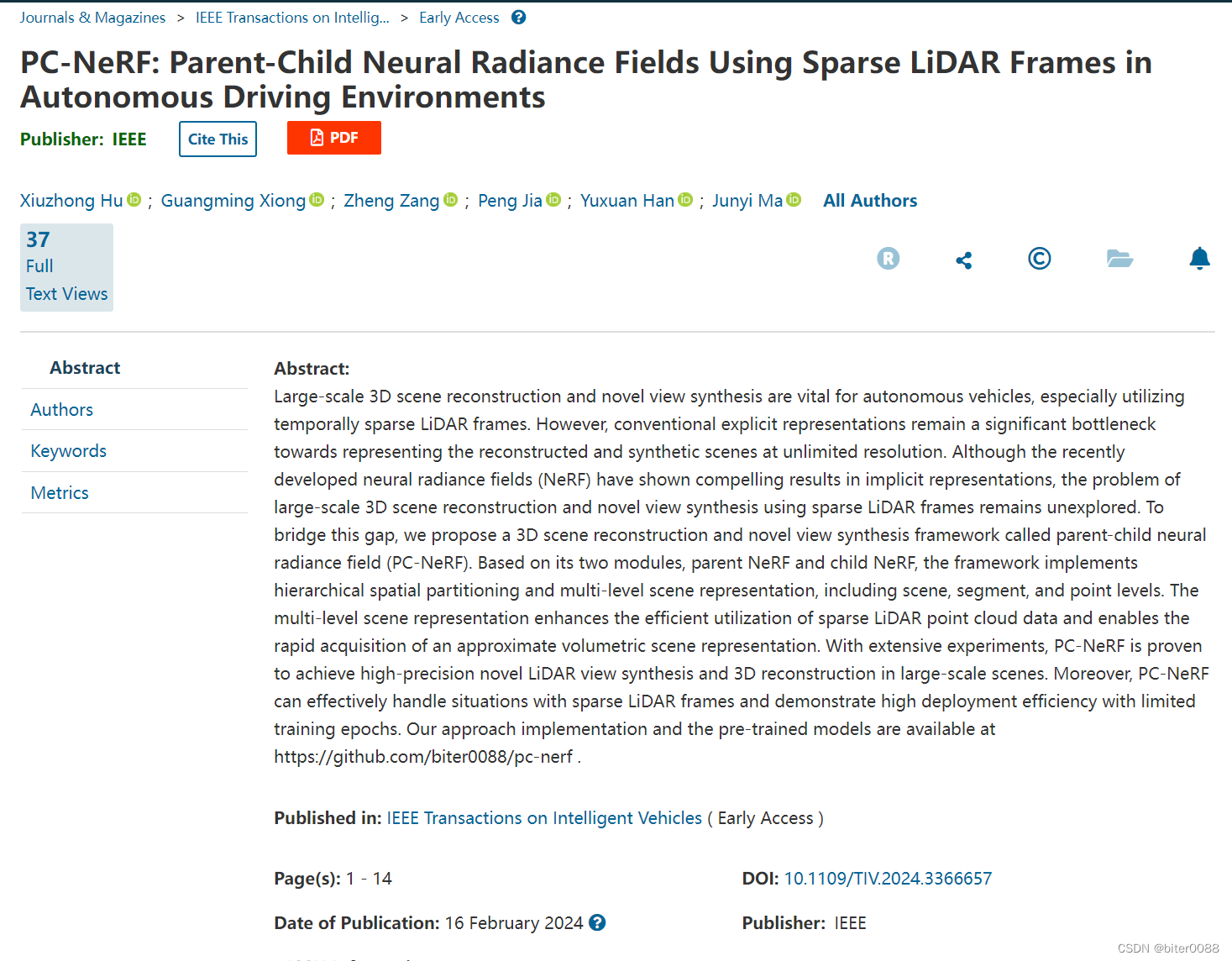 PC-NeRF: Parent-Child Neural Radiance Fields Using Sparse LiDAR Frames in Autonomous-CSDN博客