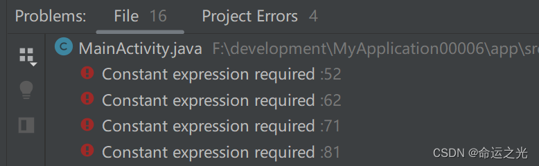 【快速解决】android创建menu时选择item时报错:constant Expression Required;报错constant Expression Required