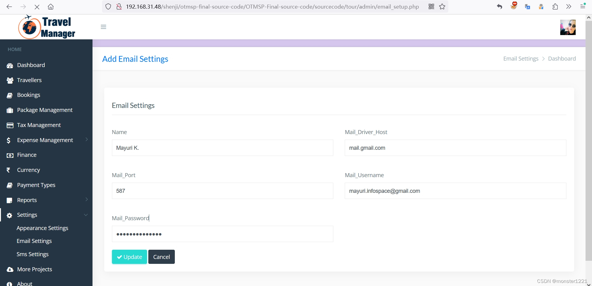 SourceCodester Online Tours & Travels Management System email | 初学教程