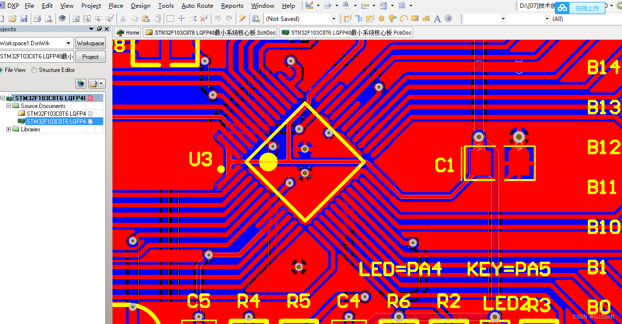 基于stm32f103c8t6芯片 Lqfp48最小系统核心板硬件（原理图pcb）工程文件ad09设计的工程文件stm32f103c8t6最小系统文件 Csdn博客