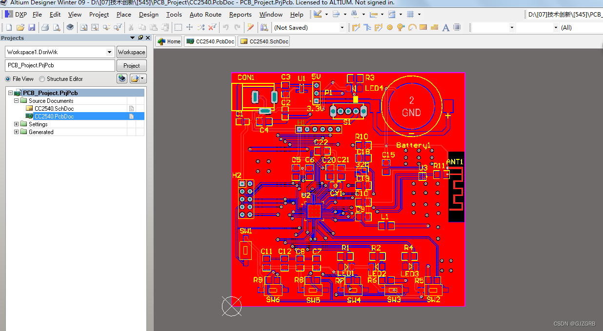 基于CC2540芯片QFN40最小系统蓝牙基站开发板硬件（原理图+PCB+BOM）文件，AD09设计的项目工程文件_cc2540 pcb-CSDN博客